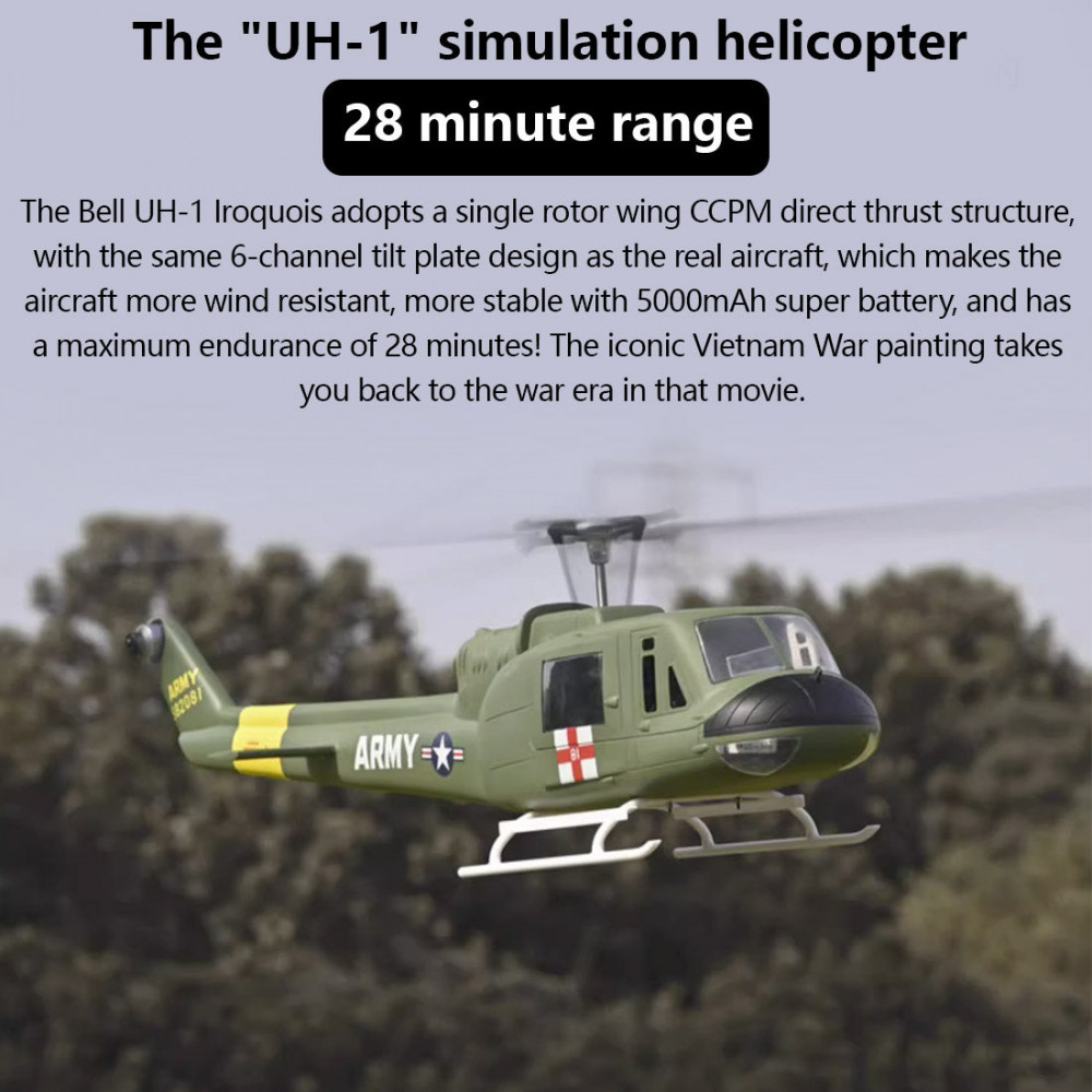 flywing uh1-v3 huey 470-class rc helicopter model 2.4g rc 6ch electric ...
