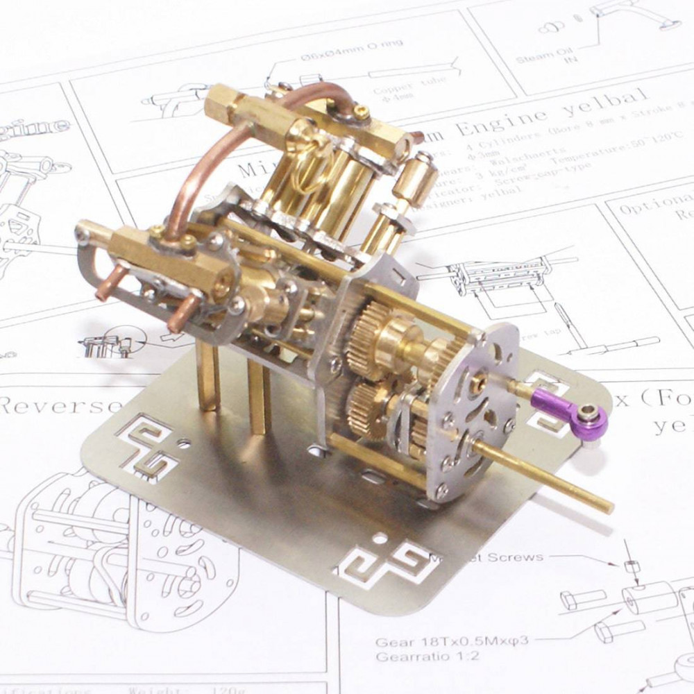 mini v4 brass steam engine model reverse gearbox (without boiler ...