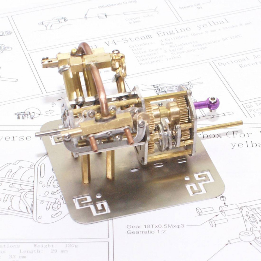 mini v4 brass steam engine model reverse gearbox (without boiler ...